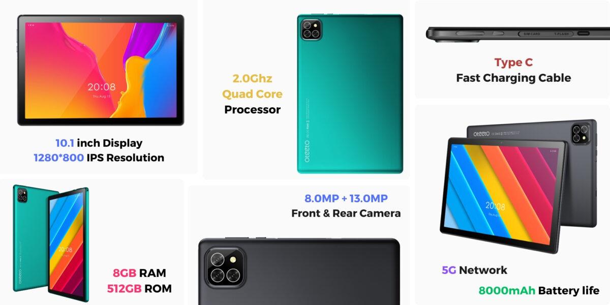 oteeto TAB 10 Pro Tablet 8000mAh 8GB RAM + 512GB ROM Single SIM 5G ...
